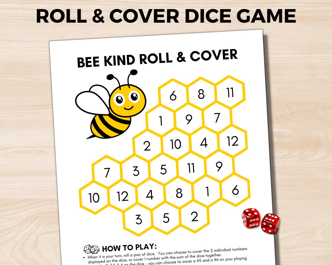 Roll and Cover Dice Game, Bee Kind Dice Game, Kindness Day Class Game ...