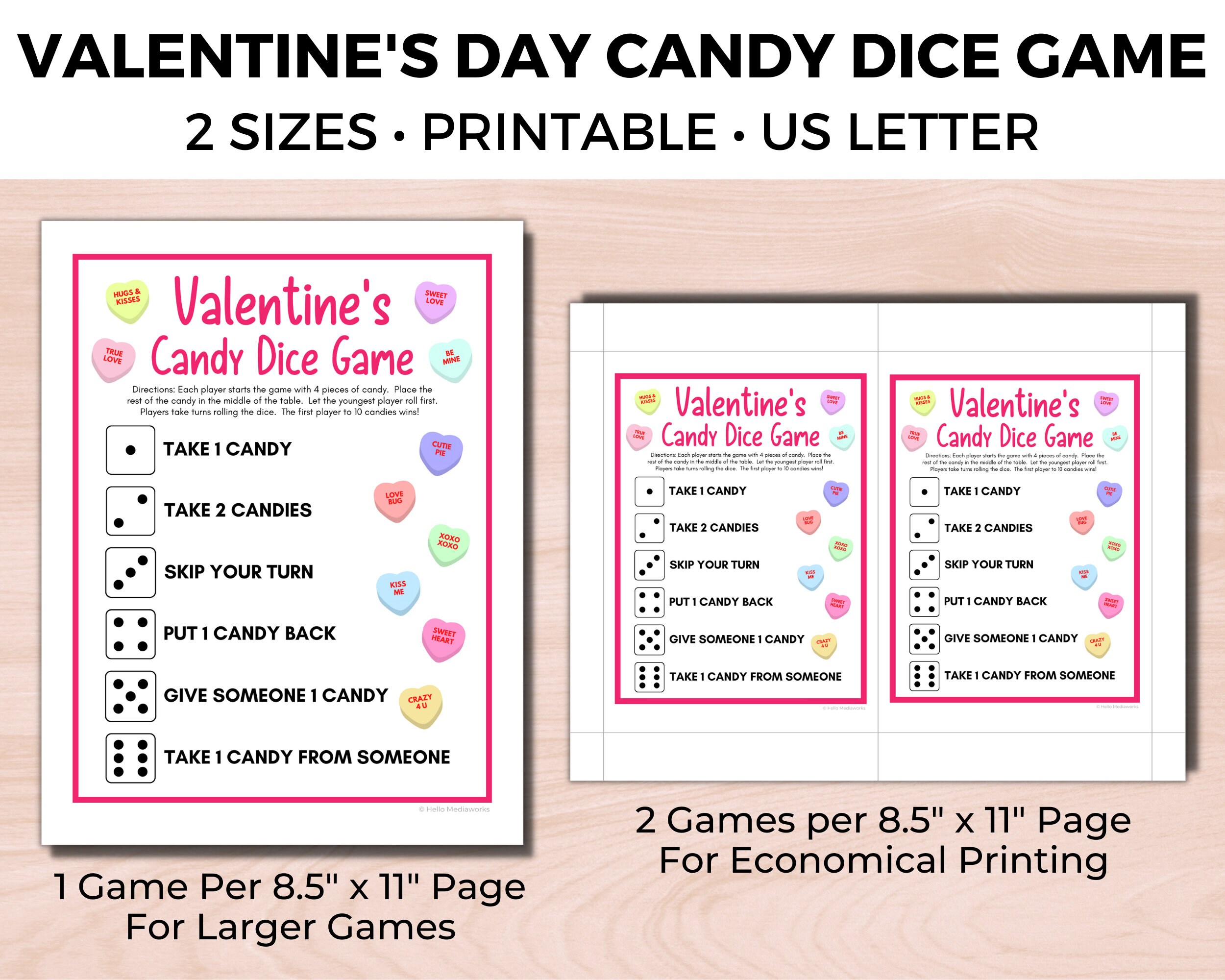 Valentine's Candy Dice Game, Valentine's Day Party Game, Valentine's ...
