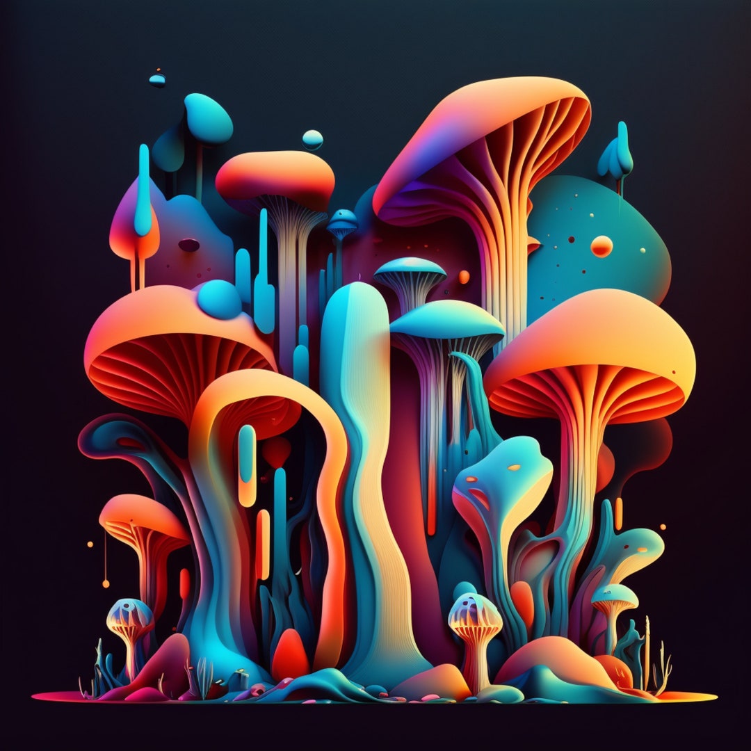 Abstract Neon Mushrooms - Etsy