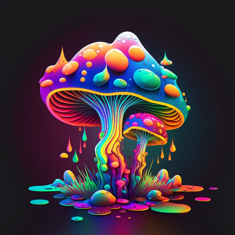 Neon Digital Mushroom Art - Etsy