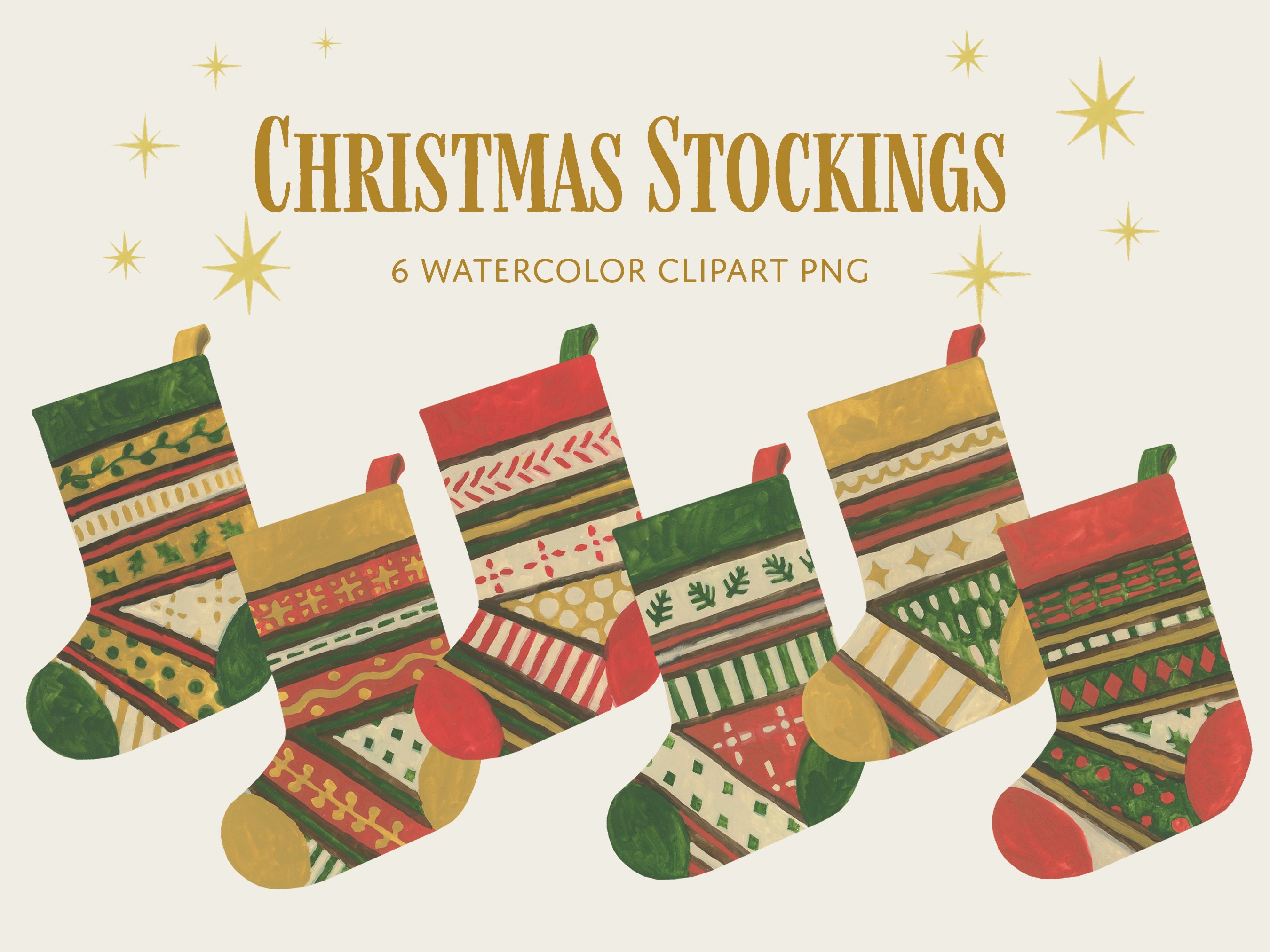 Christmas Stocking Clipart, Watercolor Cozy Holiday Clipart, PNG ...
