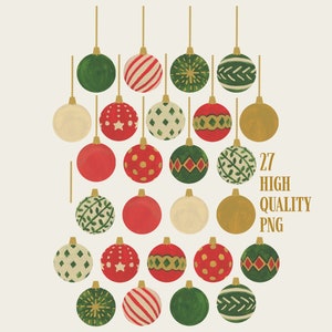 Christmas Ornament Clipart, Watercolor Holiday Illustration, Digital ...
