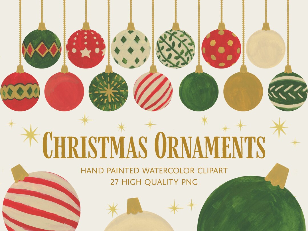 Christmas Ornament Clipart, Watercolor Holiday Illustration, Digital ...