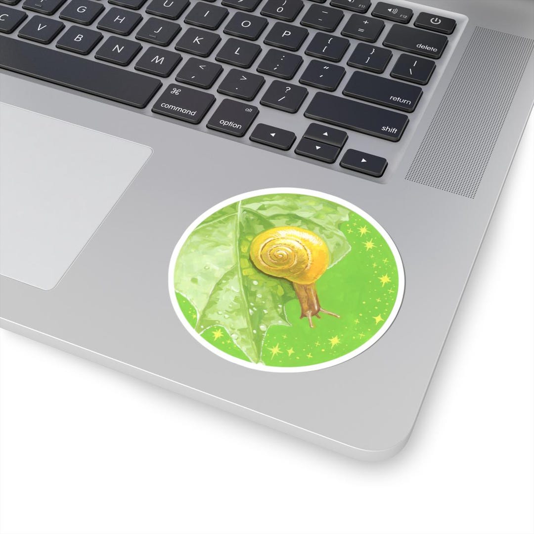 Yellow Grove Snail on Leaf Sticker | Kiss-cut Vinyl Sticker, Cute ...