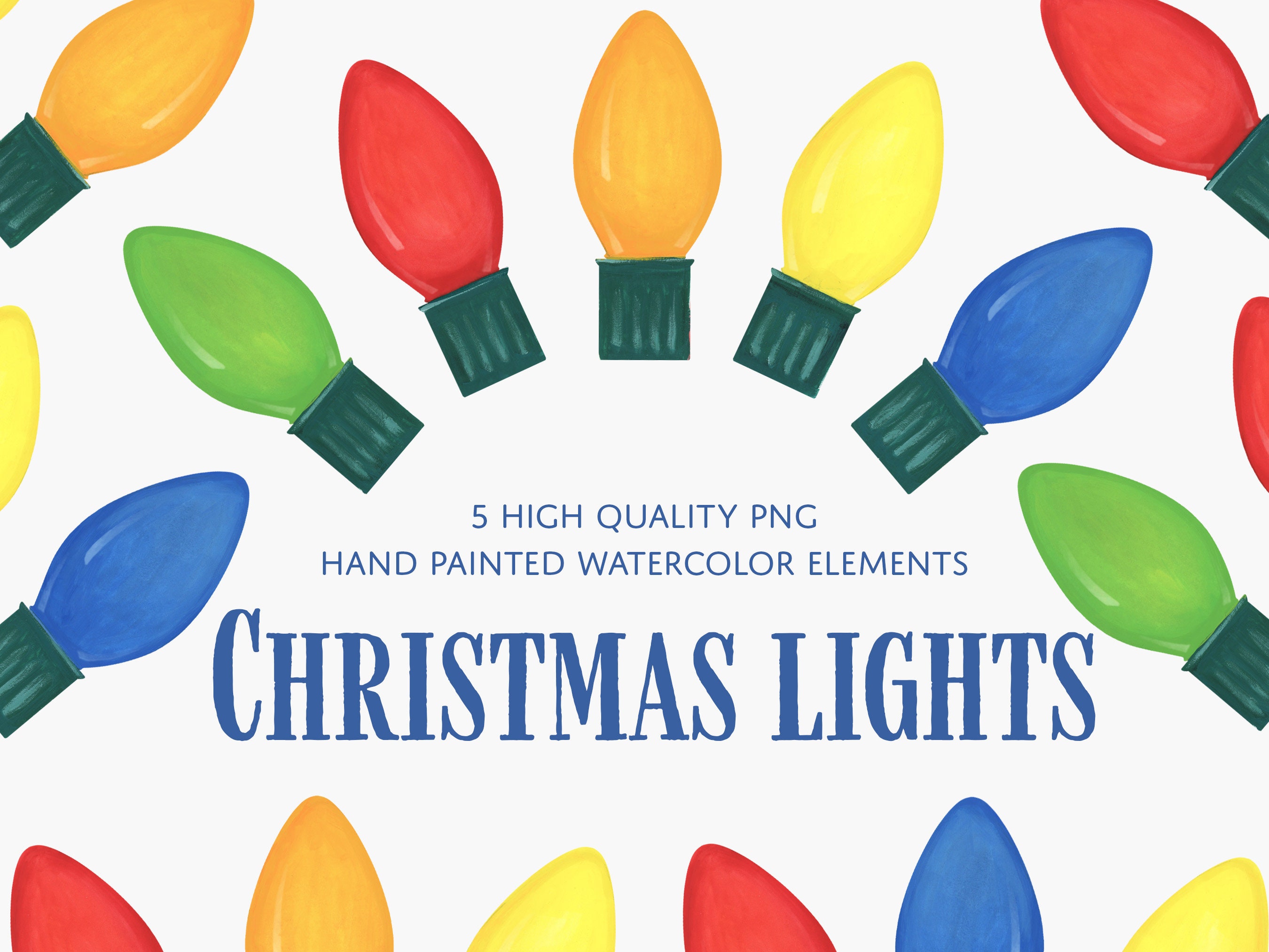 Christmas Lights Clipart, Hand Painted Watercolor Designs, Digital ...