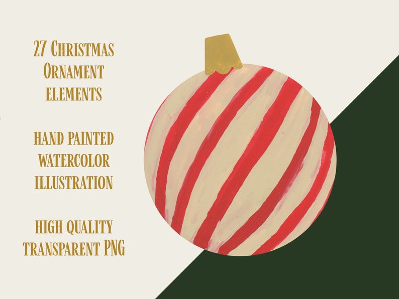 Christmas Ornament Clipart, Watercolor Holiday Illustration, Digital ...
