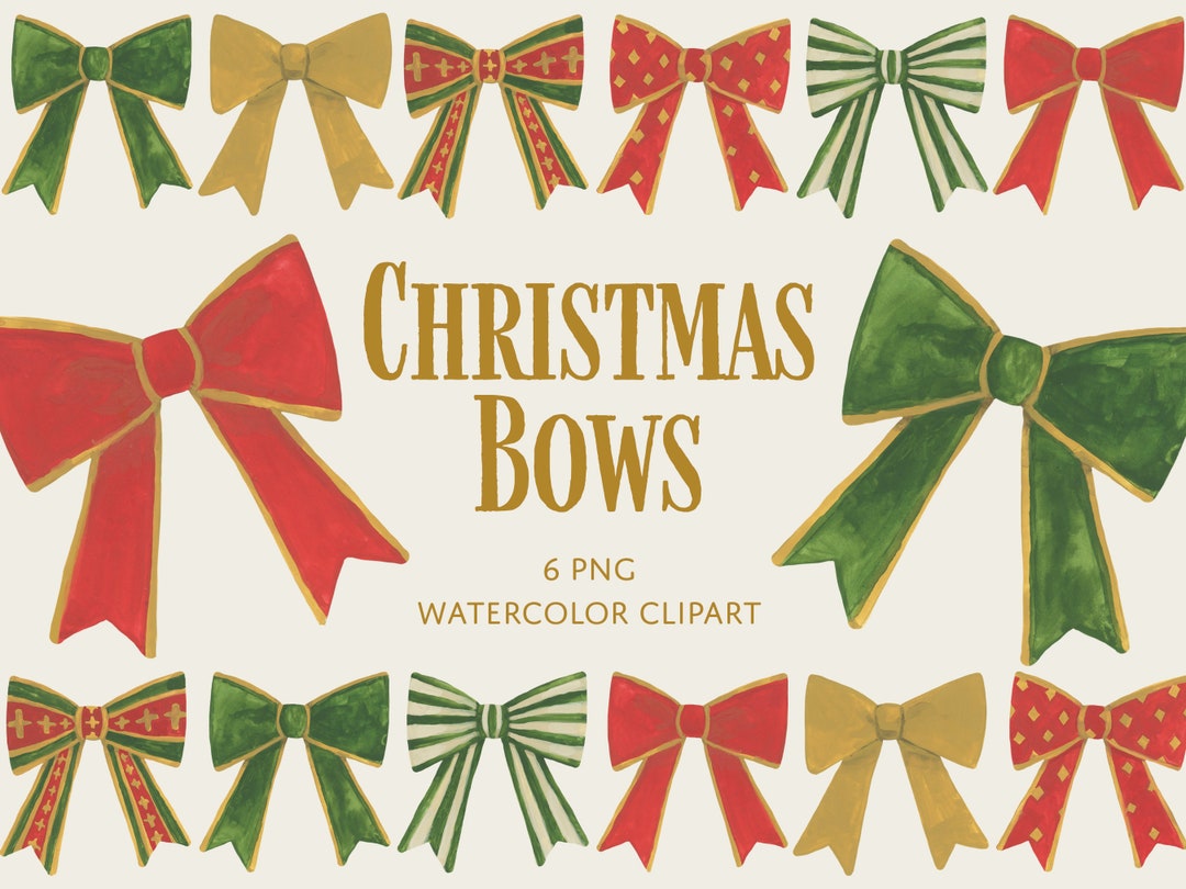 Christmas Bows Clipart, Red & Green Holiday Bow Designs, PNG Digital ...