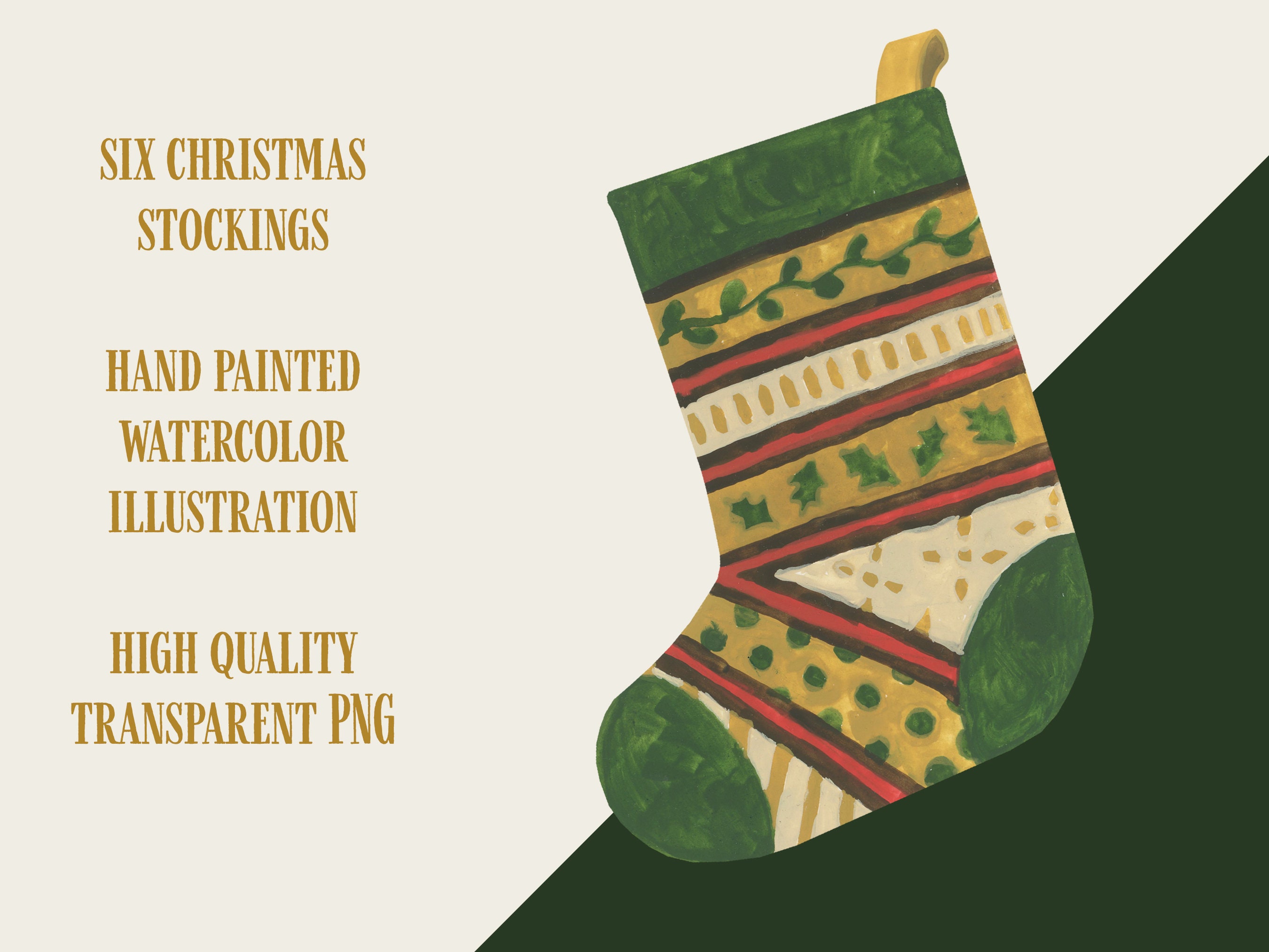 Christmas Stocking Clipart, Watercolor Cozy Holiday Clipart, PNG ...