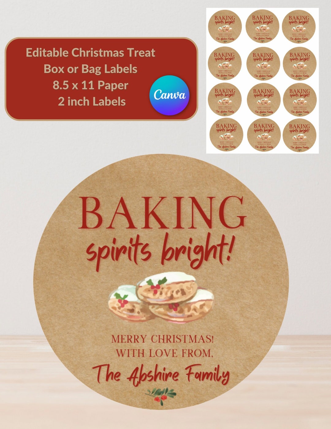EDITABLE Christmas Treat Box or Bag Circle Label 2 in X 2 In. Canva ...