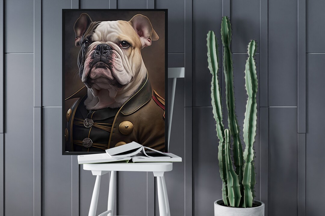 Bulldog Vintage Portrait Print, Bulldog in Military Uniform, Animal ...