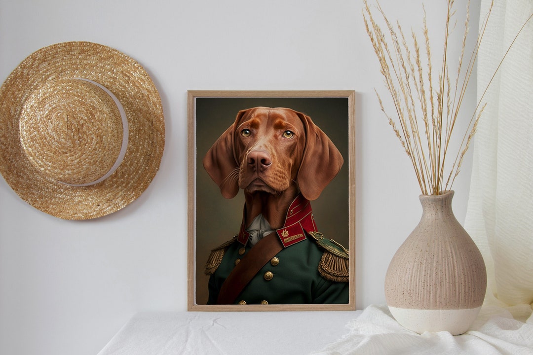 Hungarian Vizsla Vintage Portrait Print, Hungarian Vizsla in Military ...