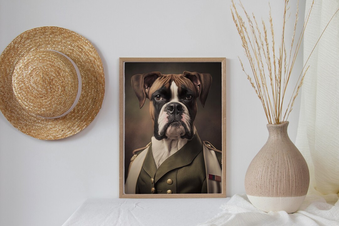 Boxer Vintage Portrait Print, Boxer in Military Uniform, Animal Lover ...