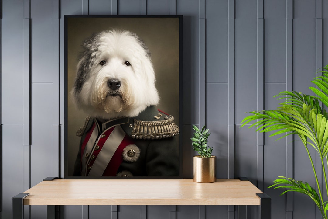 Old English Sheepdog Military Portrait - Quirky Animal Art Print ...