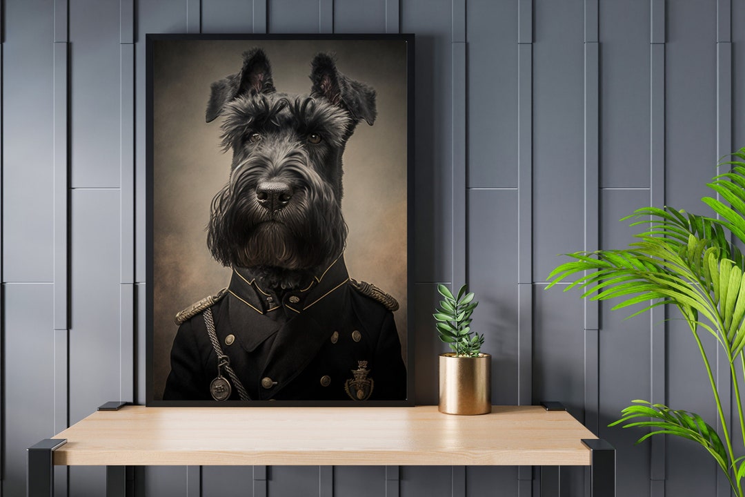 Vintage Giant Schnauzer Portrait: Military Uniform Art Print (digital ...