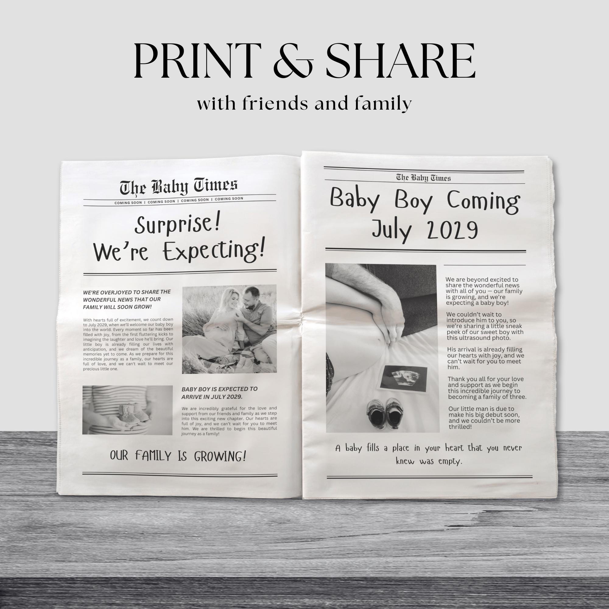 Customizable Pregnancy Announcement Newspaper | Baby Boy Arrival ...