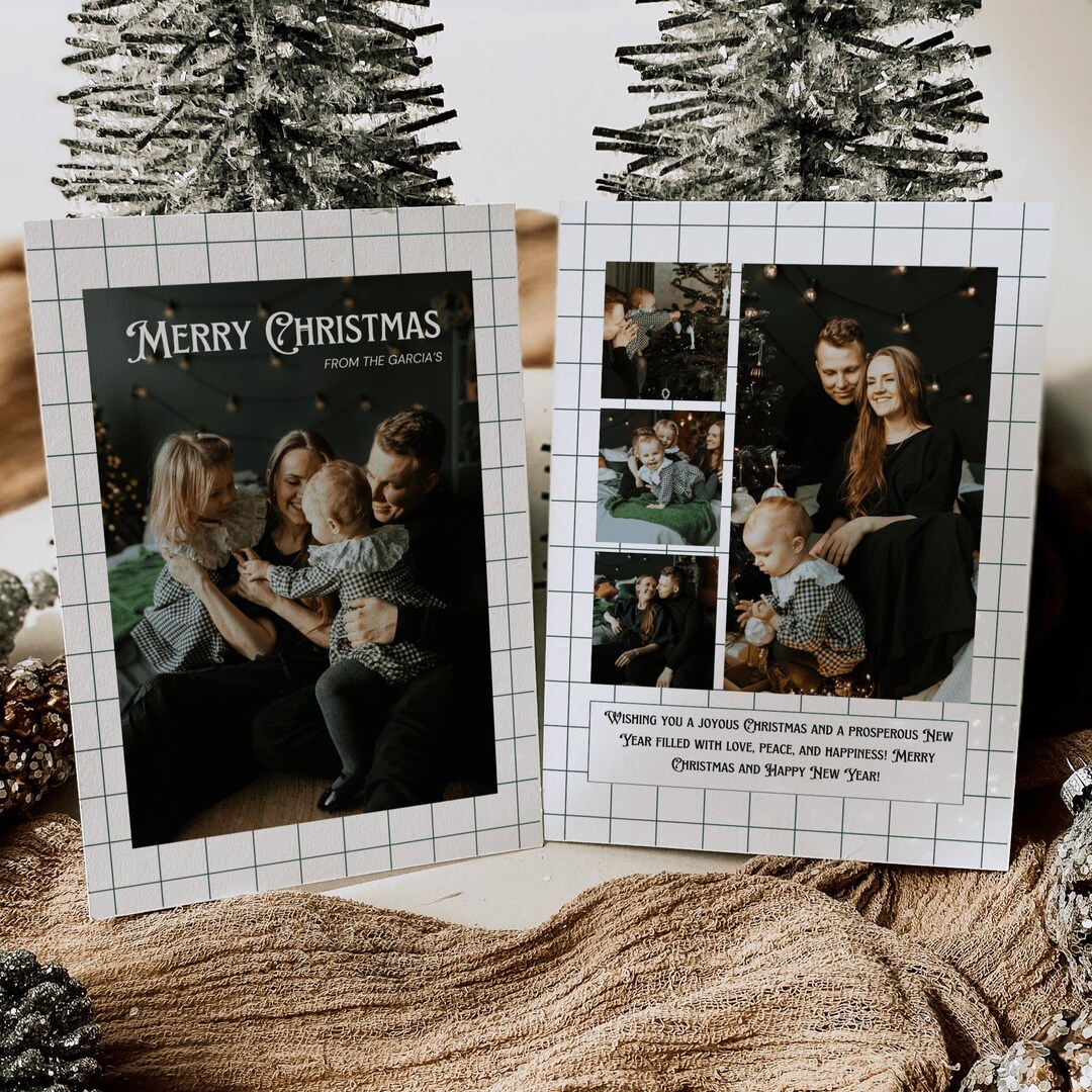 Plaid Christmas Photo Card Template, Rustic Collage (canva, Digital ...