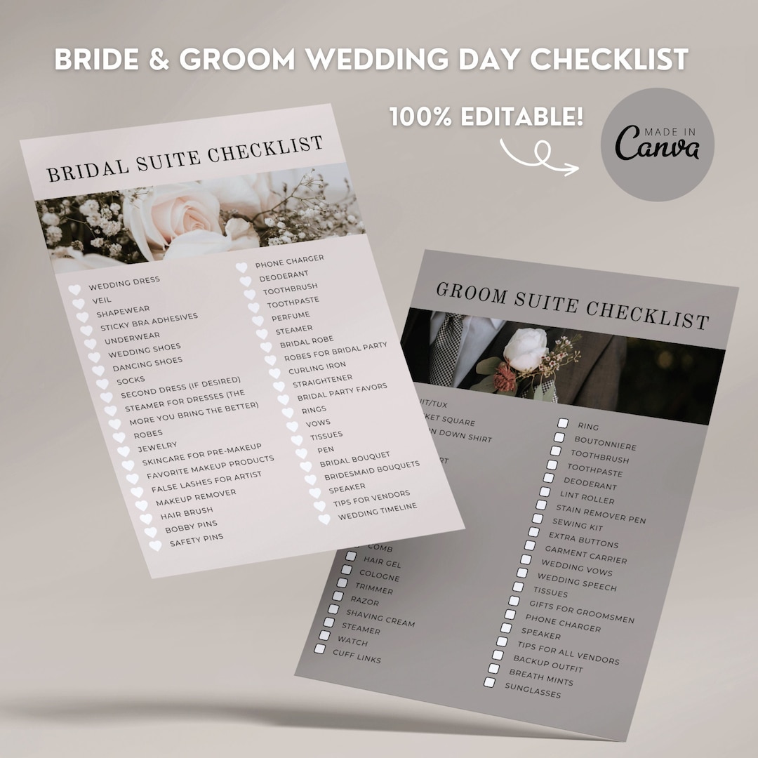 Wedding Day Checklist | Bridal Suite Checklist | Grooms Suite Checklist ...
