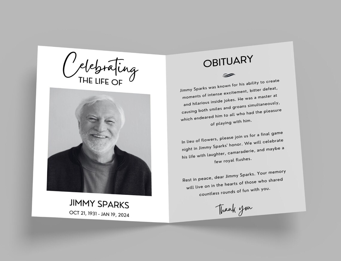 Modern Memorial Card Template, Celebration of Life (canva Editable) - Etsy