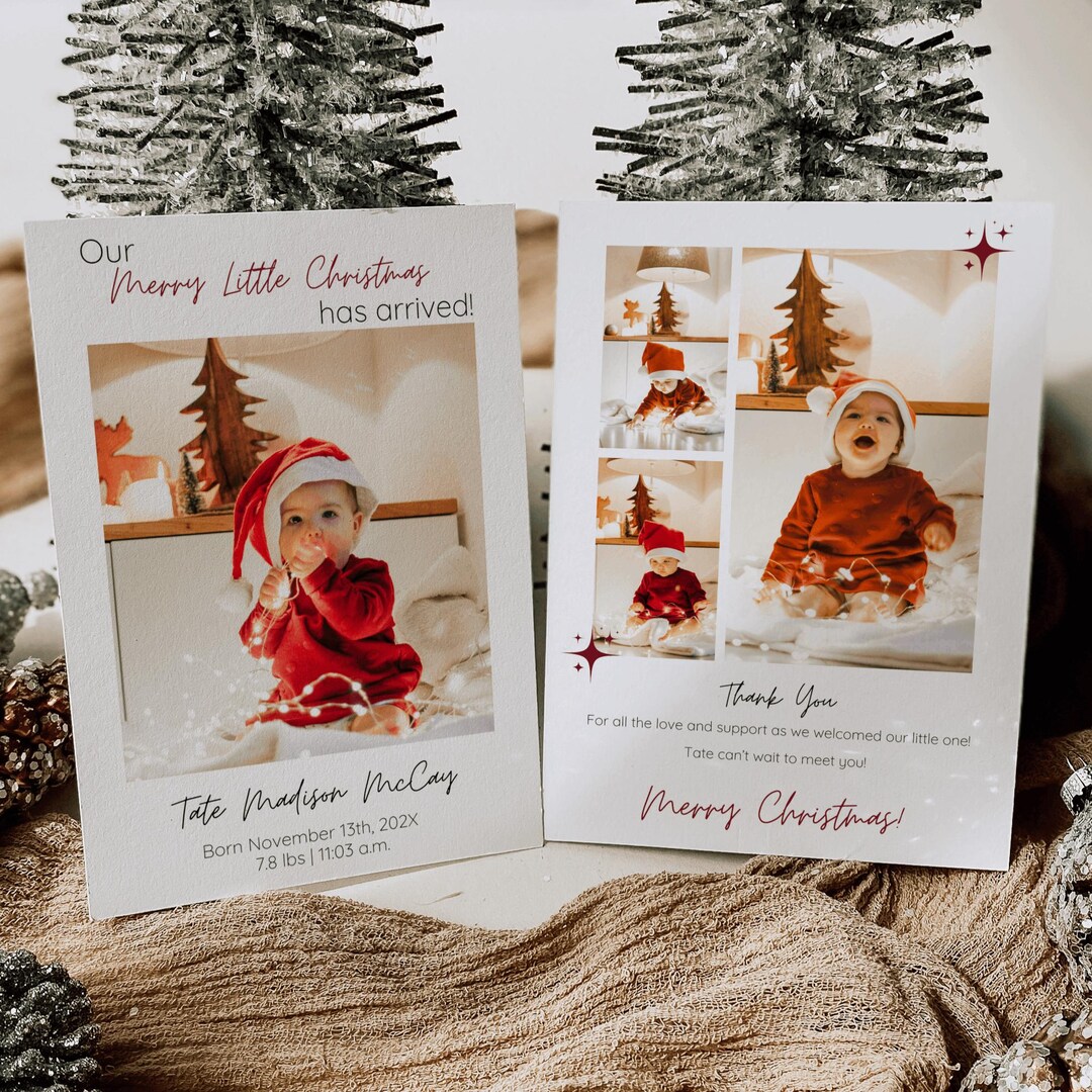 Editable Baby Christmas Photo Card, Birth Announcement (digital ...