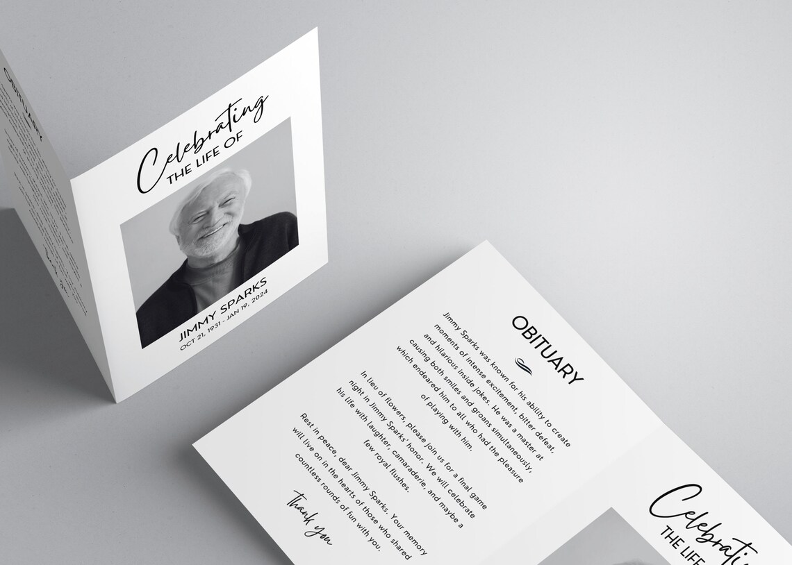 Modern Memorial Card Template, Celebration of Life (canva Editable) - Etsy