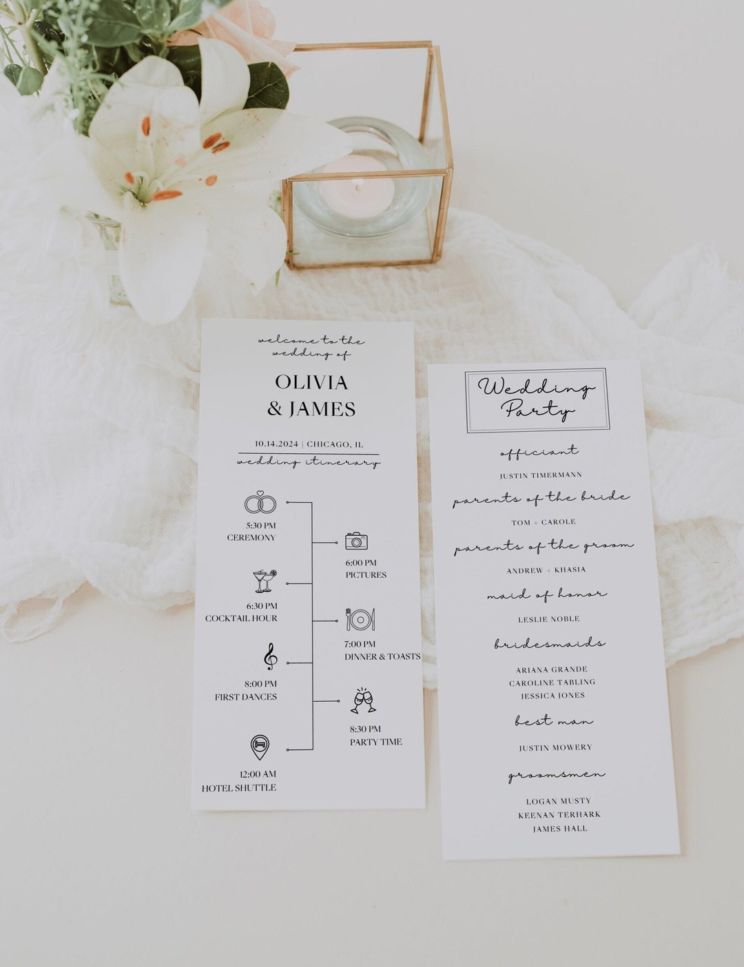 Printable Wedding Itinerary Template, Wedding Party, Minimalist DIY ...