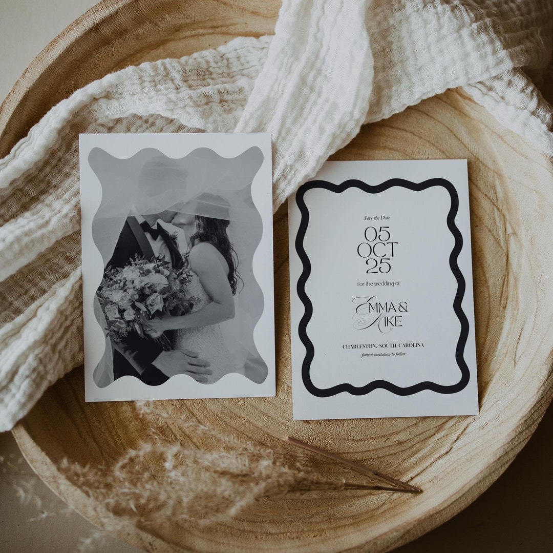 Wavy Save the Date Template Wavy Hand Drawn Save the Date Retro Save ...