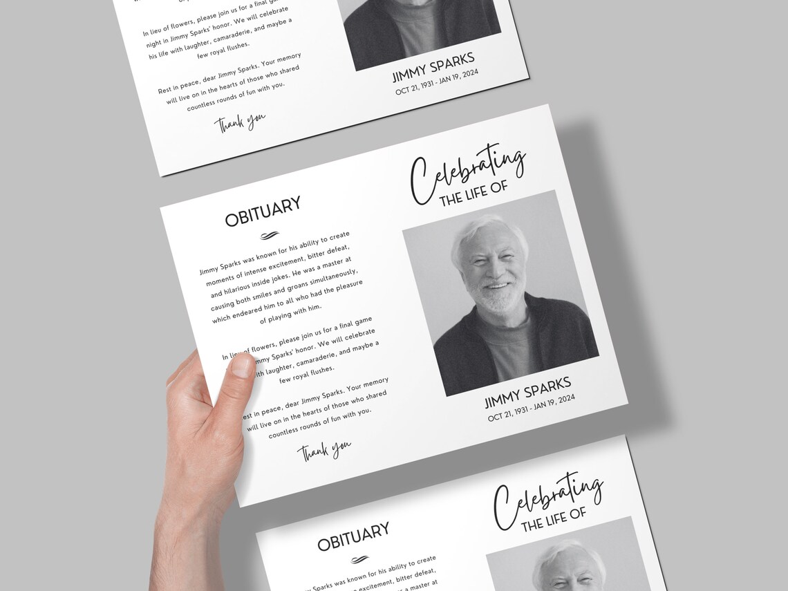 Modern Memorial Card Template, Celebration of Life (canva Editable) - Etsy