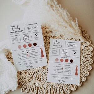 Bridal Party Info Card, Bridesmaid Info Card Template, Wedding ...
