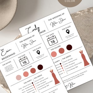 Bridal Party Info Card Bridesmaid Info Card Template Wedding - Etsy