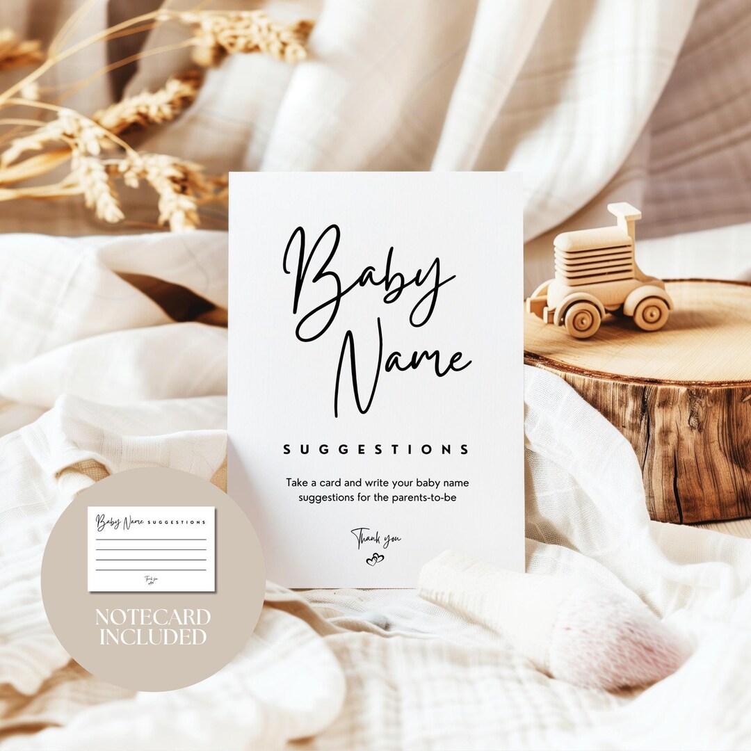 Baby Name Suggestion Sign & Notecard | Minimalist Black and White Baby ...