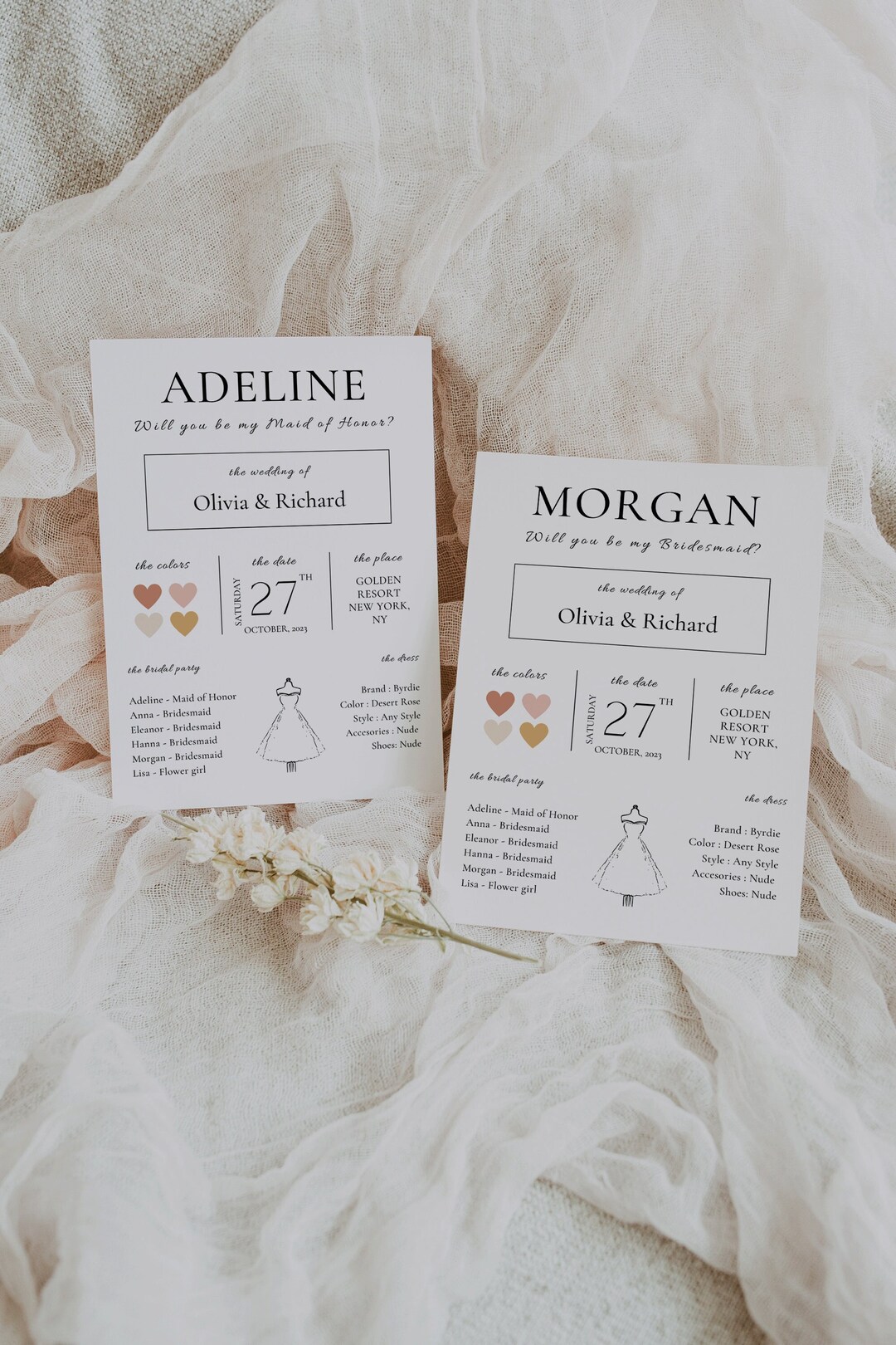 Bridal Party Info Card Template, Bridesmaid Maid of Honor Card (DIY ...