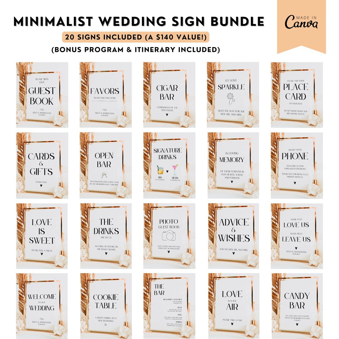 Wedding Signs Bundle, Printable Wedding Reception Signs, Complete ...