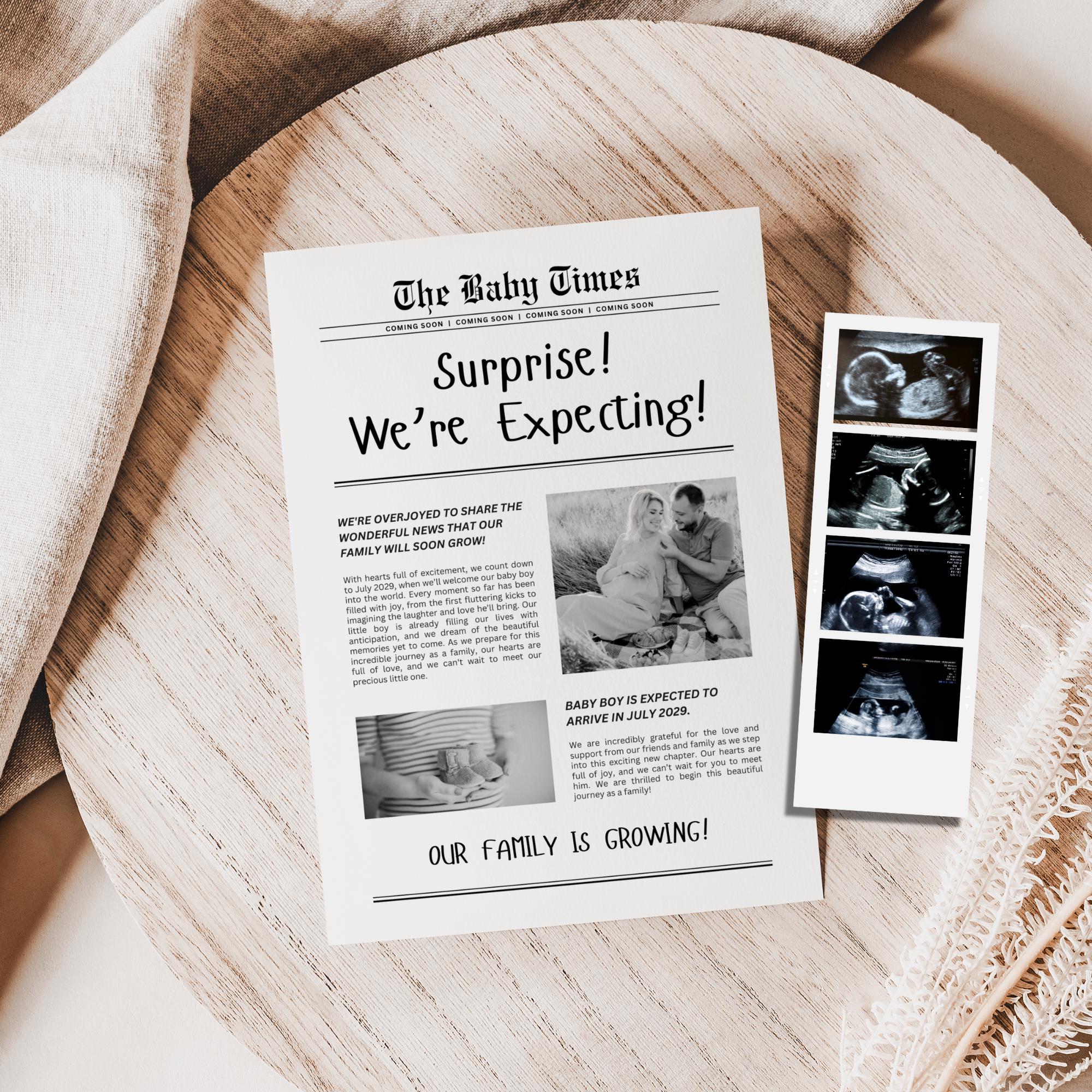 Customizable Pregnancy Announcement Newspaper | Baby Boy Arrival ...