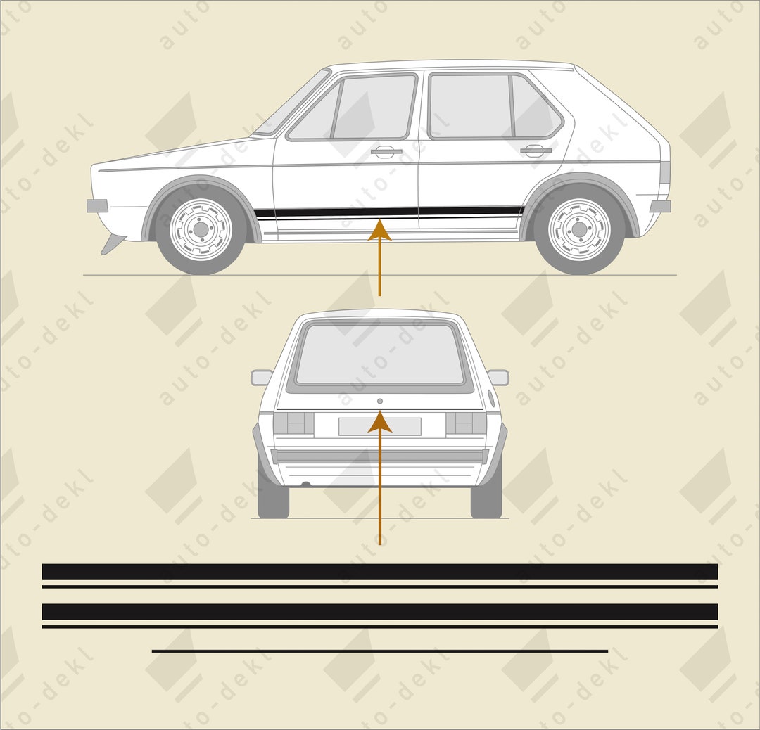 Fits VW Mk1 Golf GTI - BLACK Side Stripes + Rear Pinstripe - Decal ...
