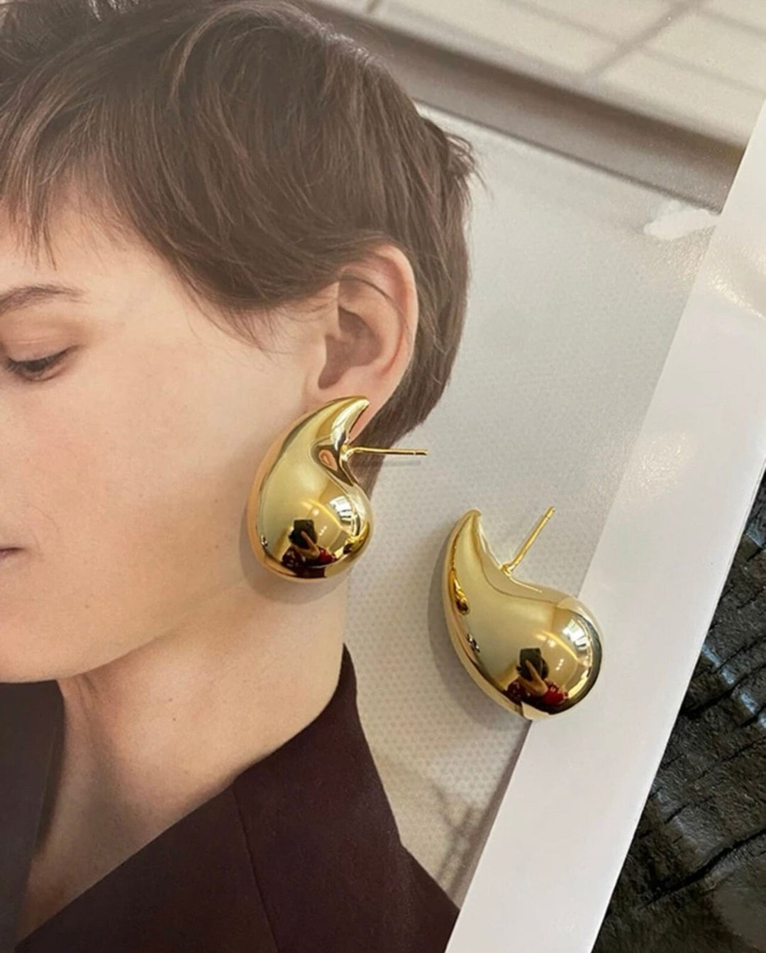 Water Bottega Large Drop Dupes Earrings,vintage Gold Plated Chunky Drop ...