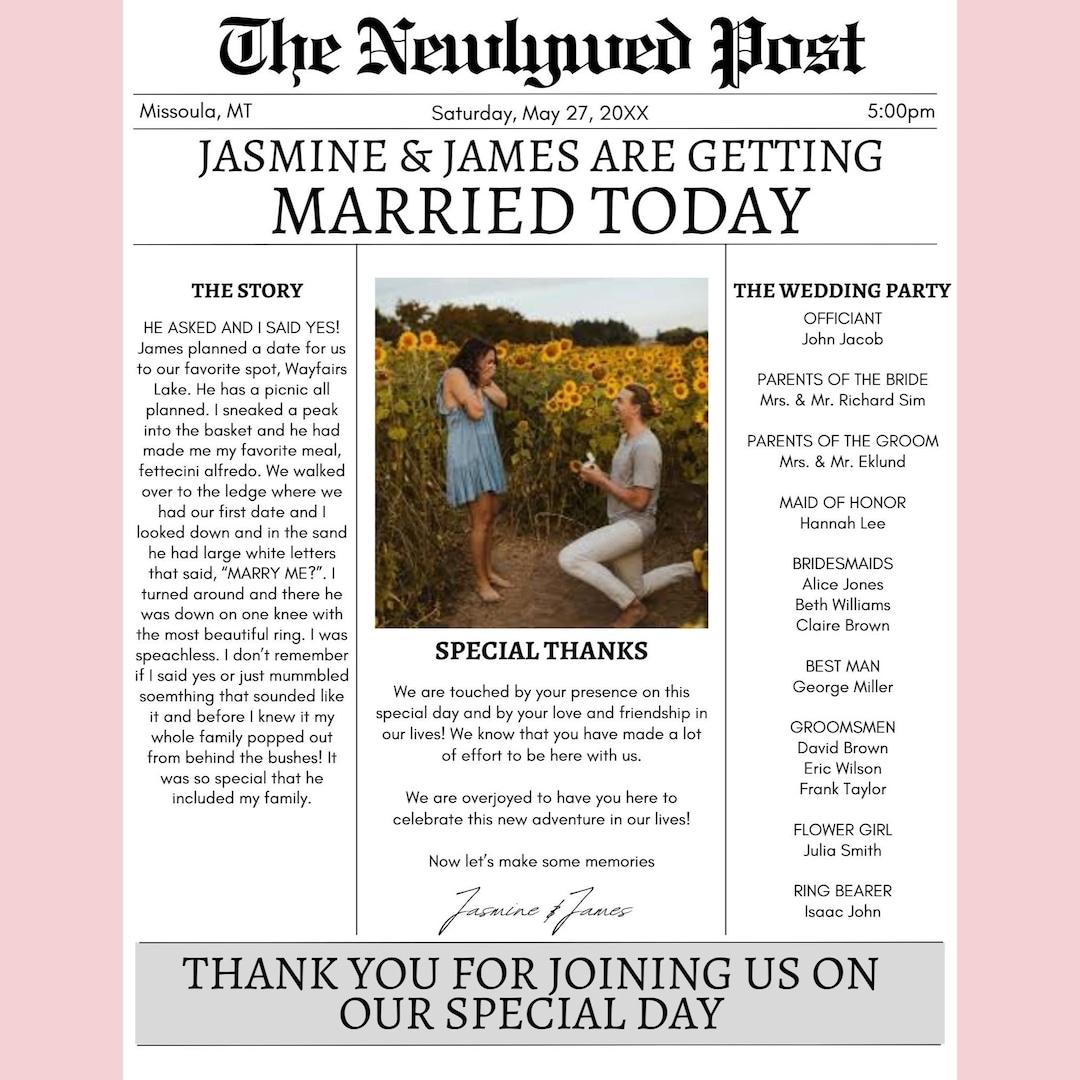 Wedding Newspaper Announcement or Day of Information - Etsy