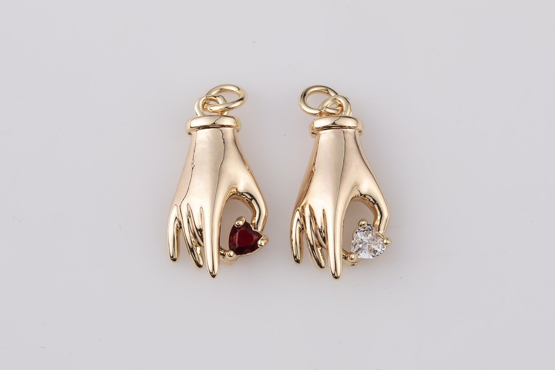 14K GF Hand With Heart Charm Mini Gold Hand Charm Bracelet Necklace ...