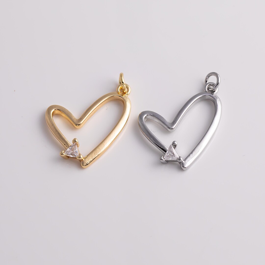 22k Gold Filled Open Heart Charm 17x15mm Silver Bracelet Necklace ...