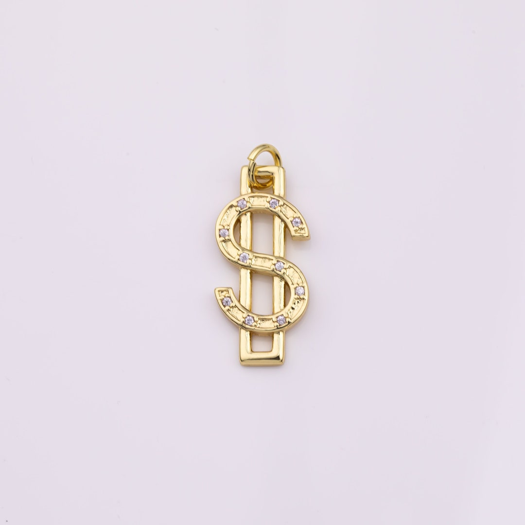 18K Gold Filled Dollar Sign Charm 10x22mm Money Bracelet Charm Necklace ...