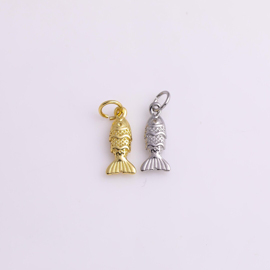 18k Gold Filled Fish Charm Fishing Charms 6x15mm Silver Charms Bracelet ...