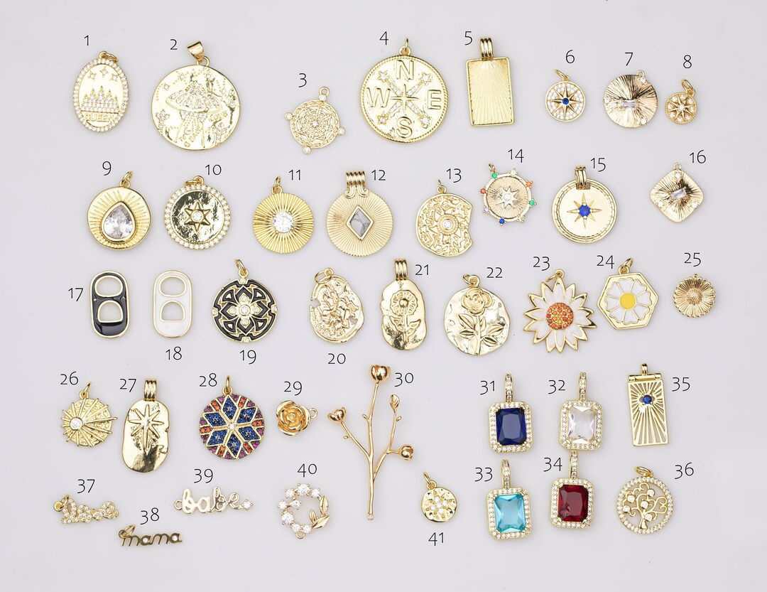 14k Gold Filled Charms Selection Charm Pave Cz 14k Gf Bracelet Necklace Sunflower Flower Rose ...