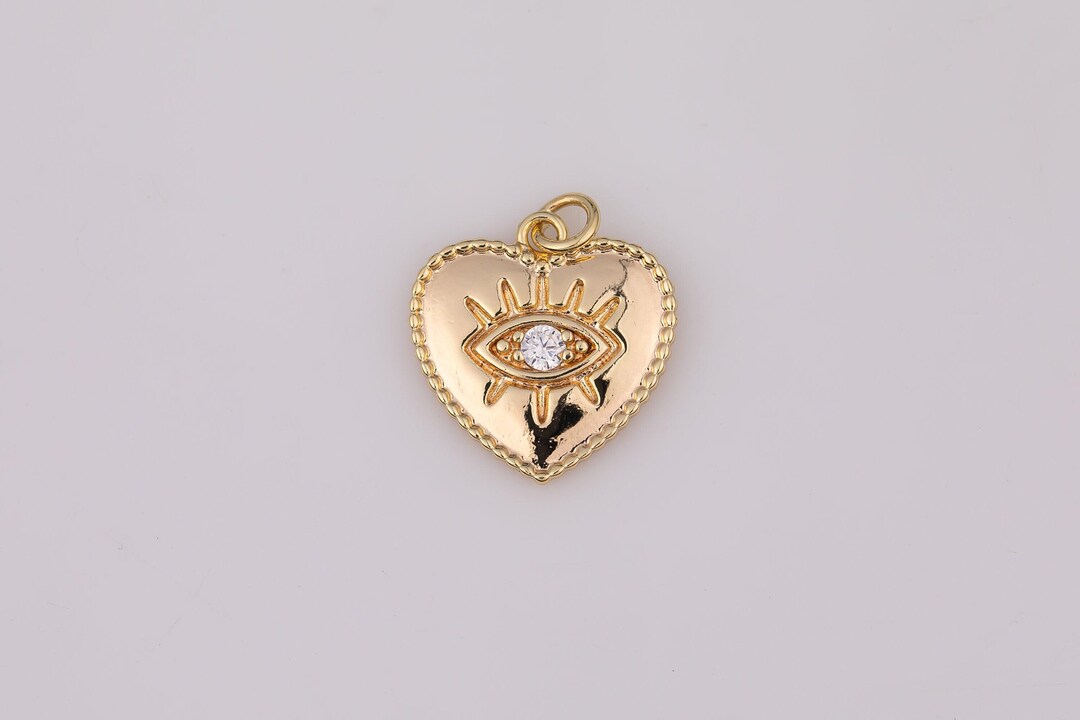 14k Gold Filled Brushed Evil Eye Heart Charm P28011 15x15mm P28011 P52 ...