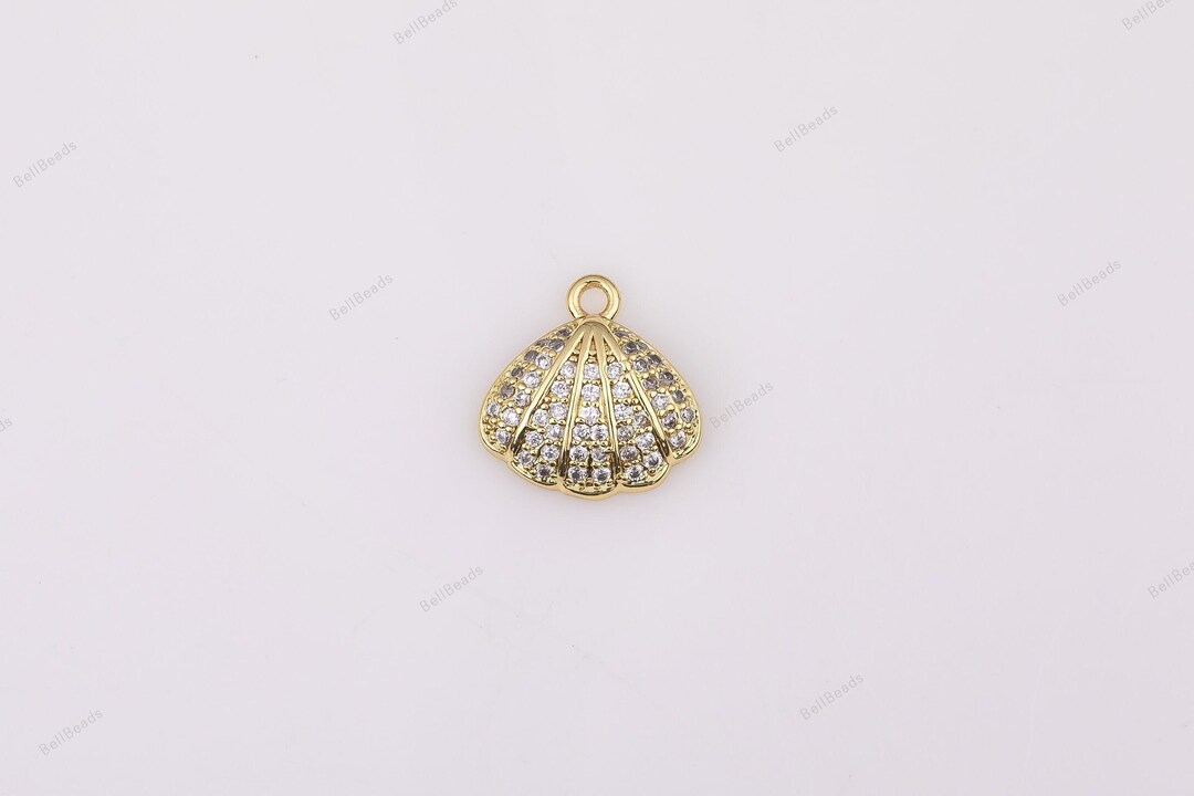 18k GF Clam Shell Pave Shamrock Charms Charm 1420 Gf Cz Pave 12x12mm ...