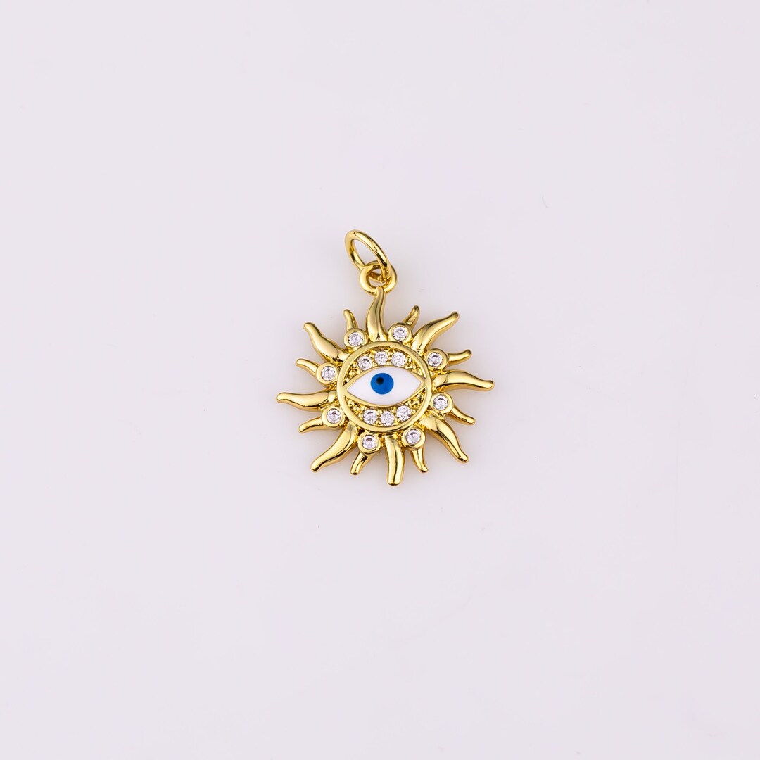14K Gold Filled Evil Eye Sun Burst Charm 18mm Bracelet Necklace Pendant ...