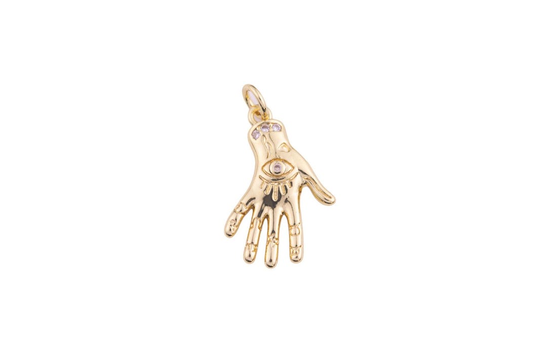 18K Gf Open Palm Evil Eye Hand Pendant Micro Pave Cz Evil Eye of Ra ...
