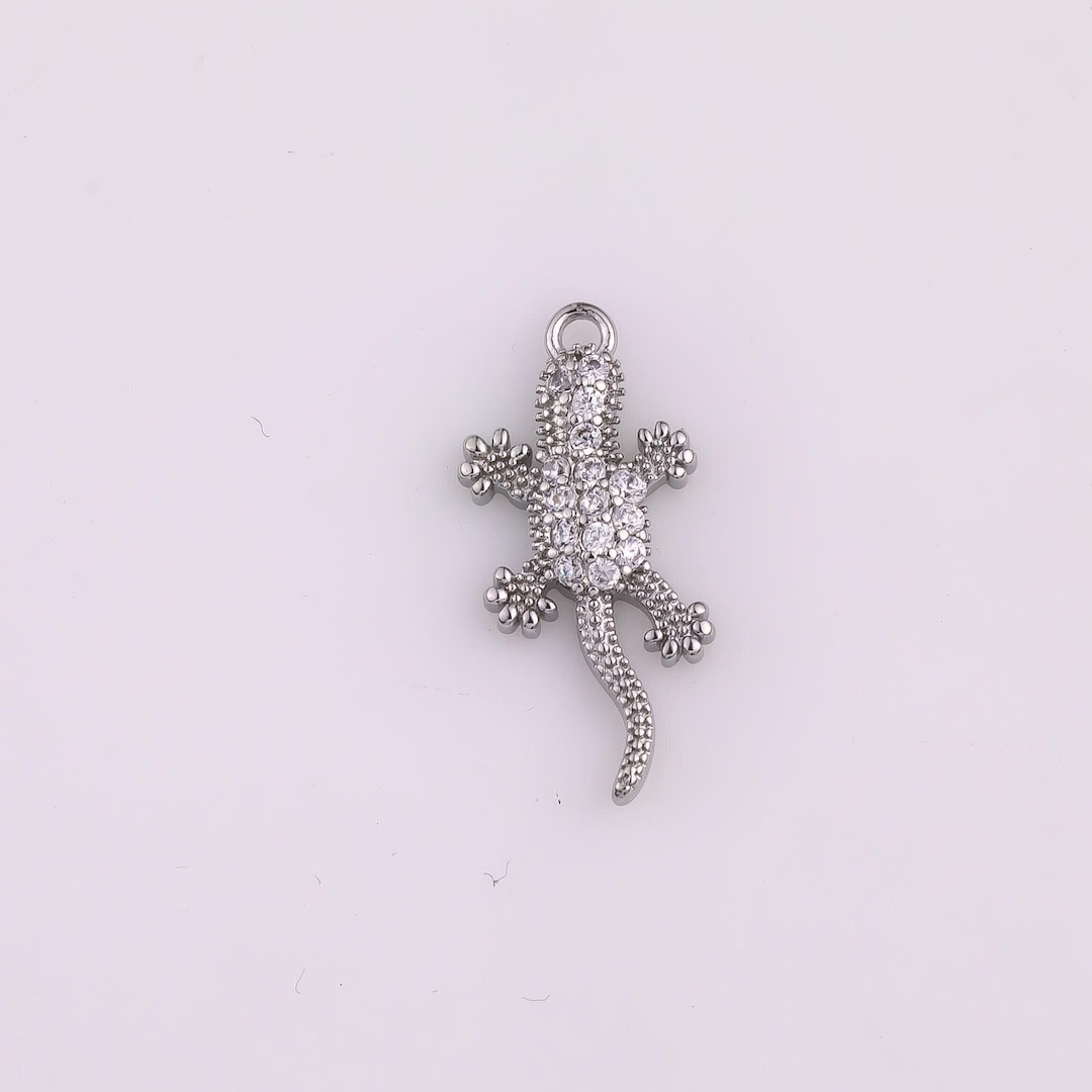 Silver Gecko Lizard Charm 9x20mm White Gold Filled Charm With ...