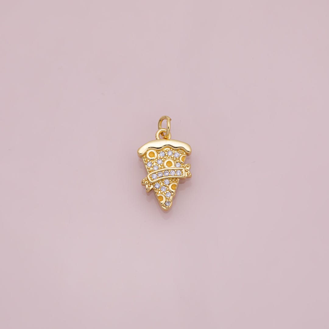 Pizza Charm Enamel Charm 18K Gold Filled for Charm Bar Bracelets and ...