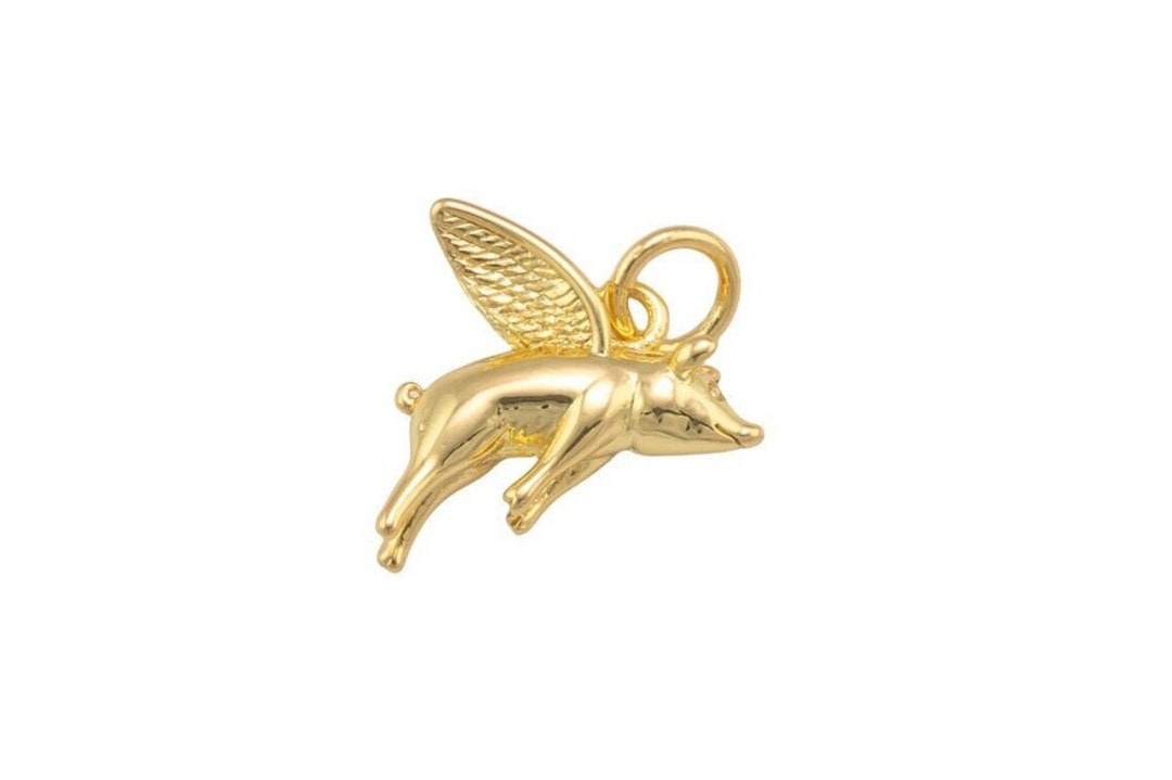 14K Gold Filled Flying Pig Charm Charms Minimalist Charms for Bracelet ...