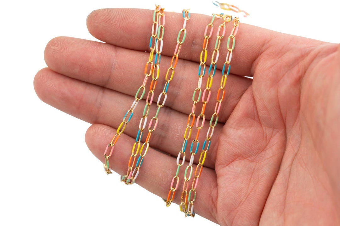 22k Gold Filled Enamel Paperclip Chain Multicolor Dainty 3x6mm - One ...