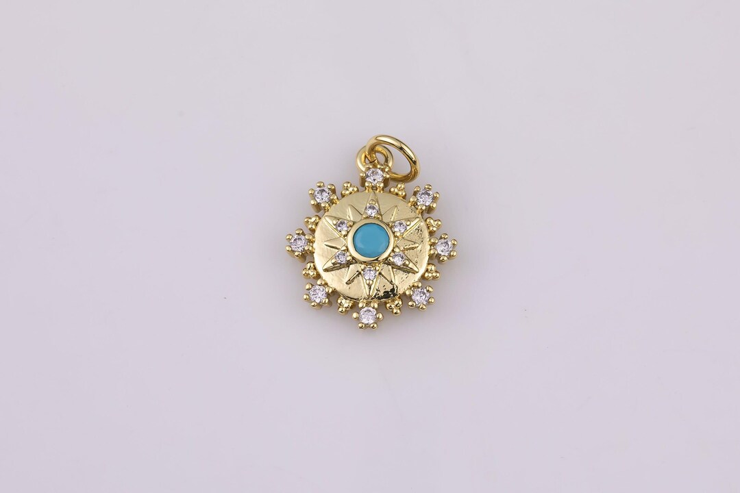 18K Gold Filled Compass Starburst Sun Burst Star Charm 14mm Turquoise ...
